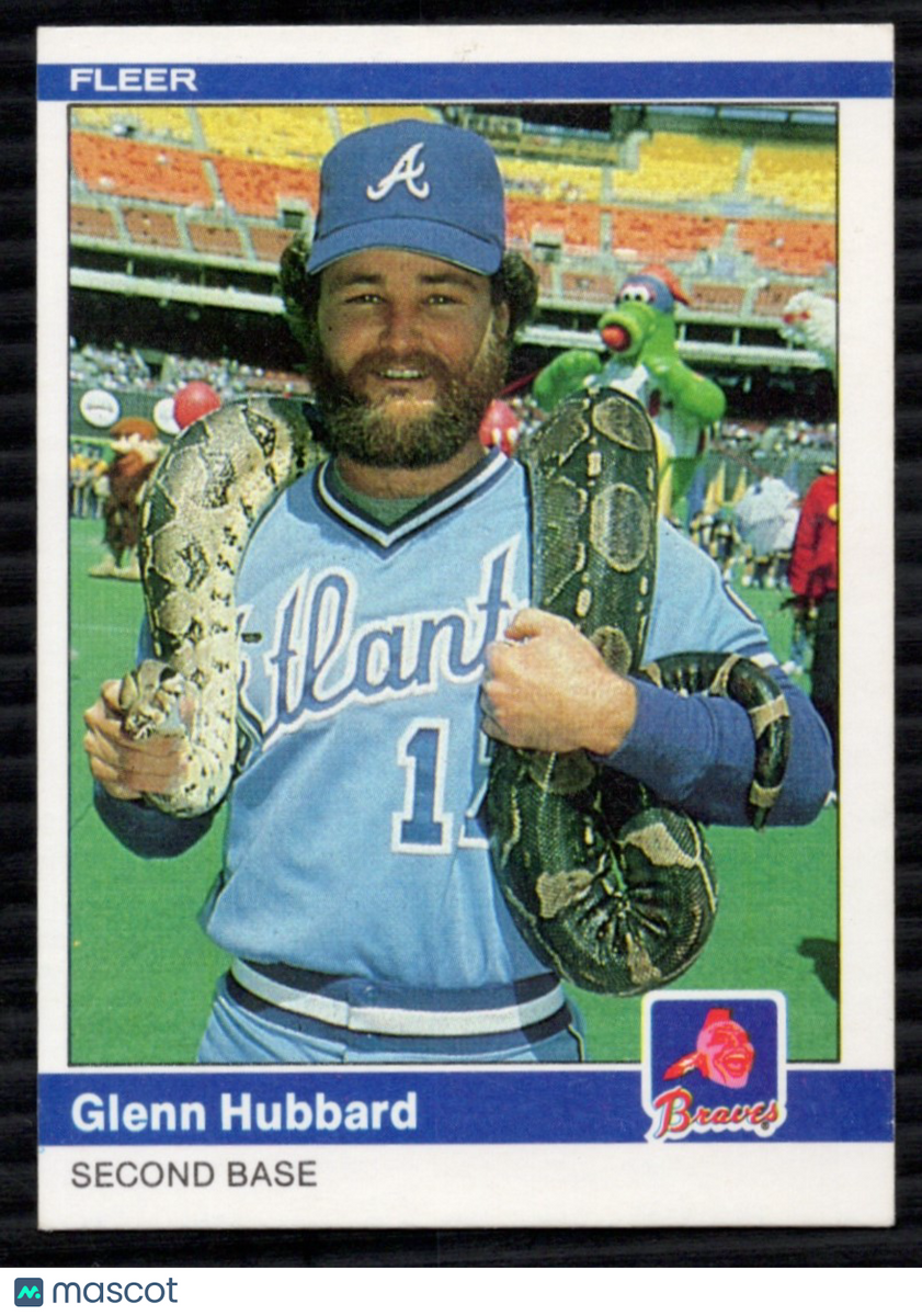 Glenn Hubbard 1984 Fleer Baseball Snake Around Neck #182 Atlanta Brave ...