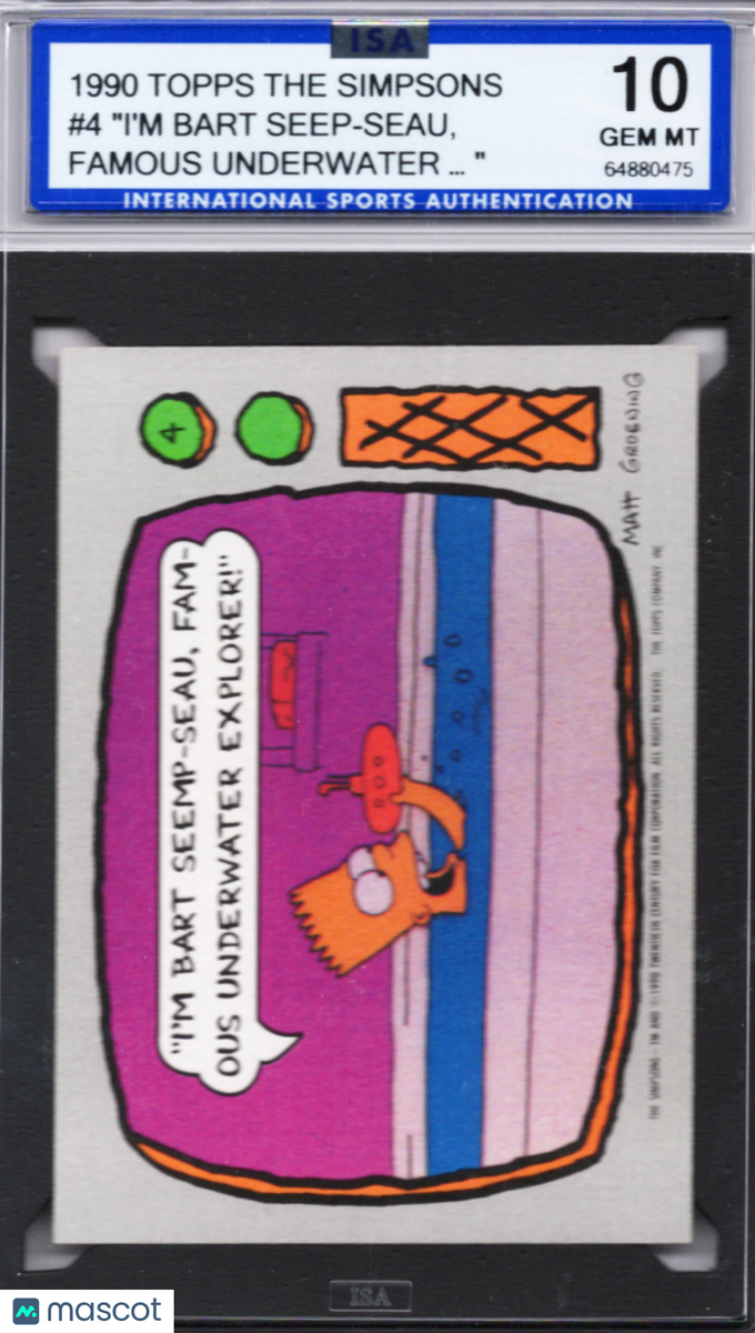 1990 Topps The Simpsons "I'M BART SEEP-SEAU. FAMOUS UNDERWATER." #4 IS ...