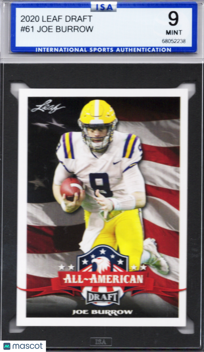 2020 LEAF DRAFT PICK #61 JOE BURROW Cincinnati Bengals ROOKIE RC ISA 9 ...