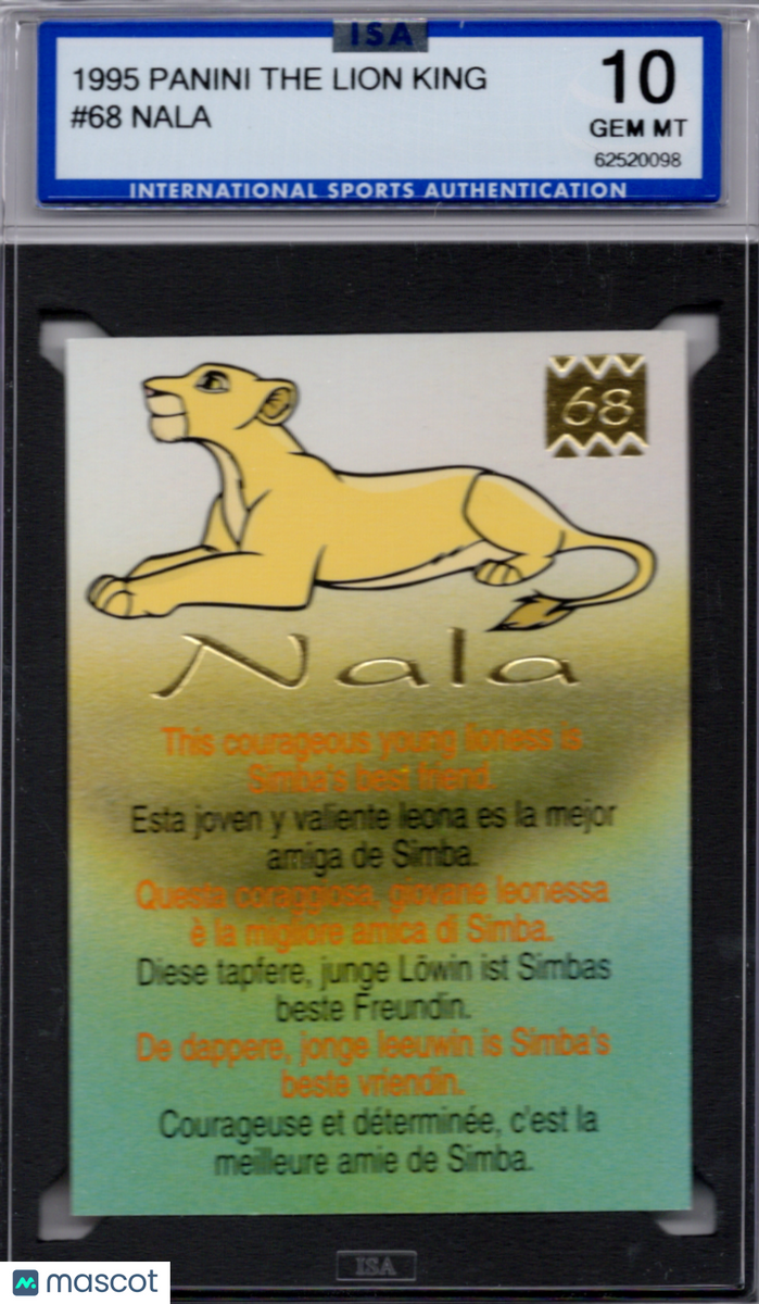 1995 Panini The Lion King Nala #68 ISA 10 GEM MINT – Collectaway