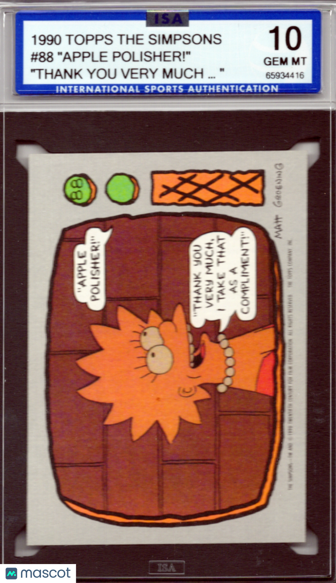 1990 Topps The Simpsons "Apple Polisher!" #88 ISA 10 GEM MINT – Collectaway