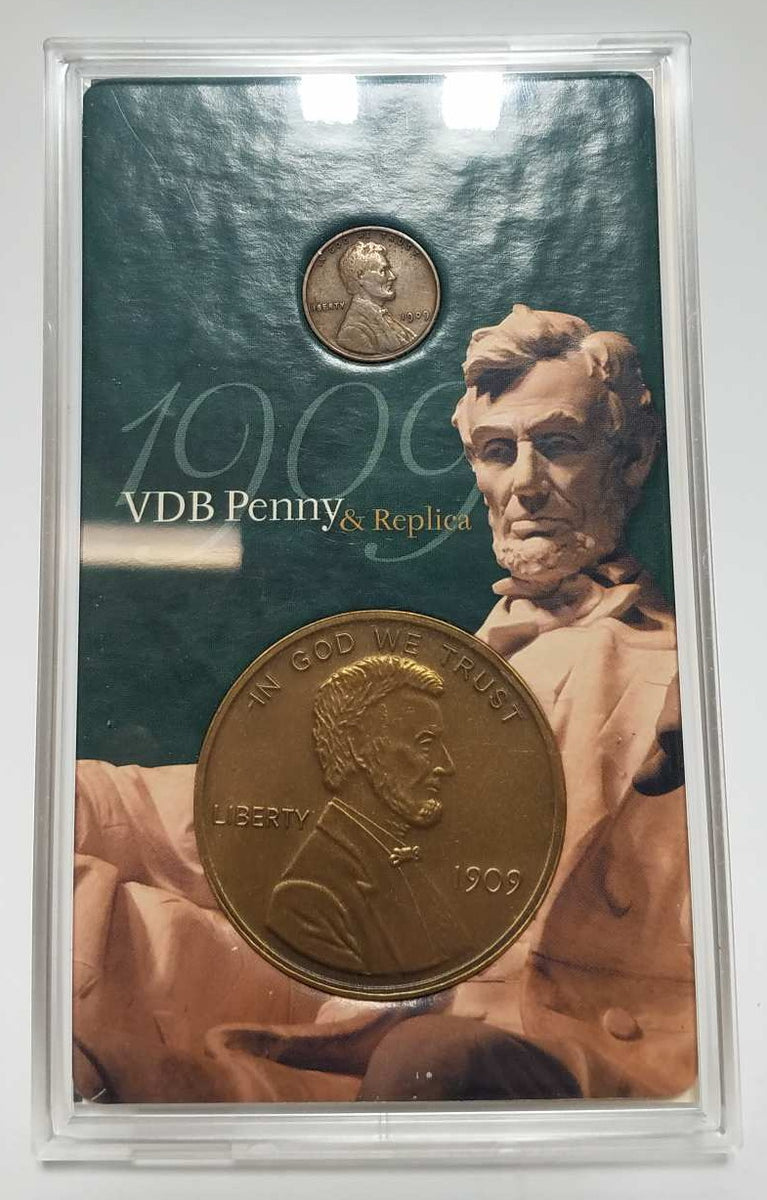 1909 VDB LINCOLN Penny Replica & 1909 Lincoln Real Penny IN CASE ...